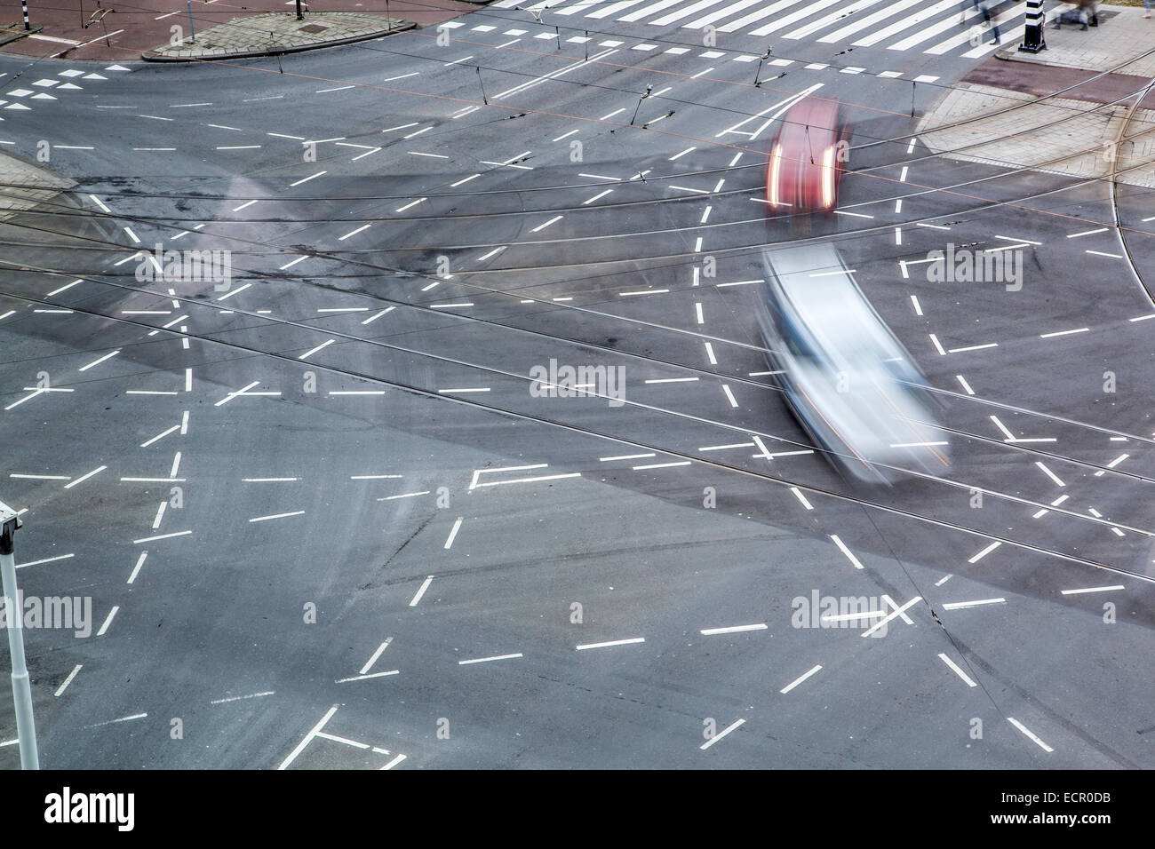 Great Road intersection, road markings for various turning lanes Stock ...