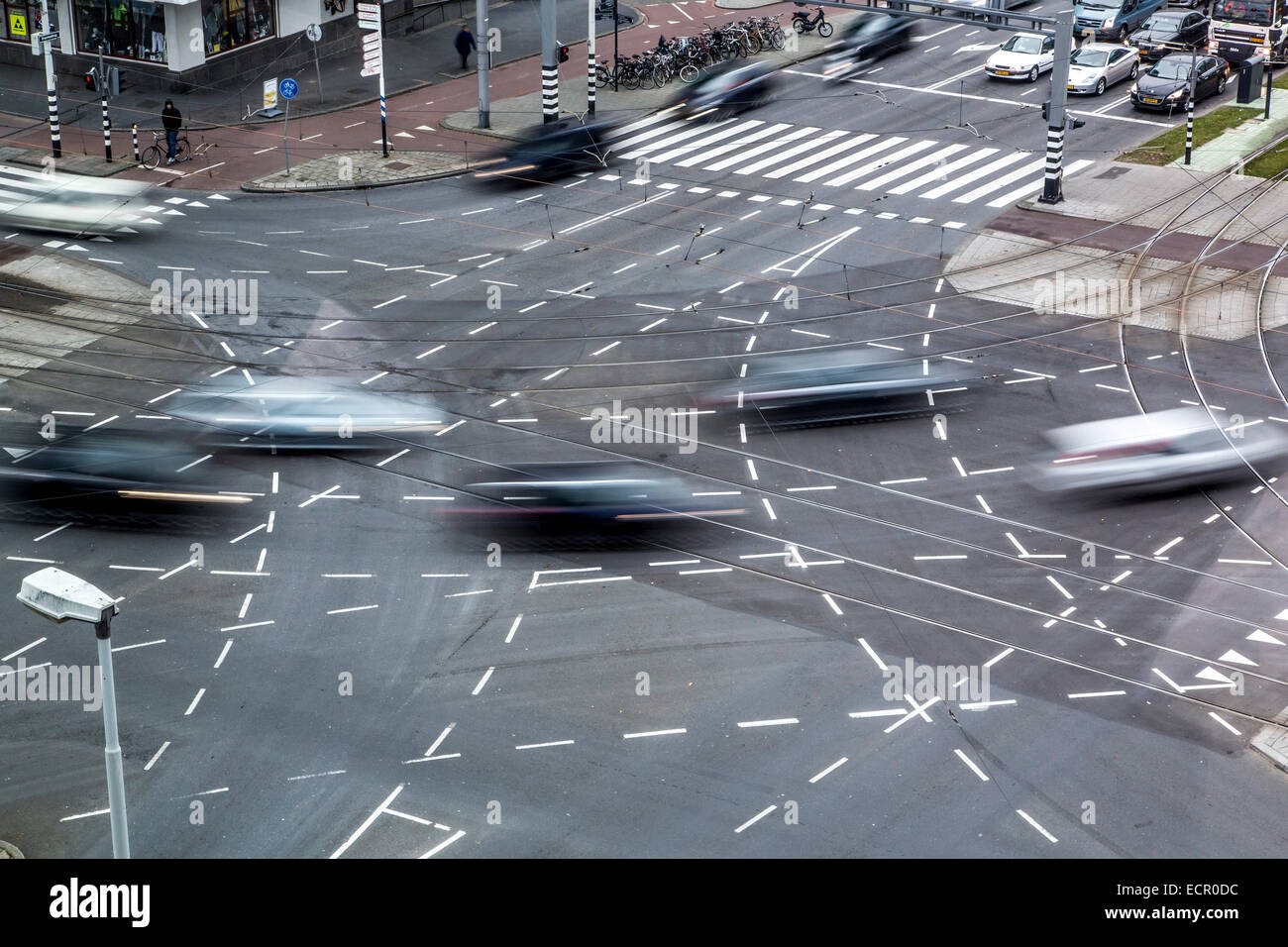 Great Road intersection, road markings for various turning lanes Stock ...