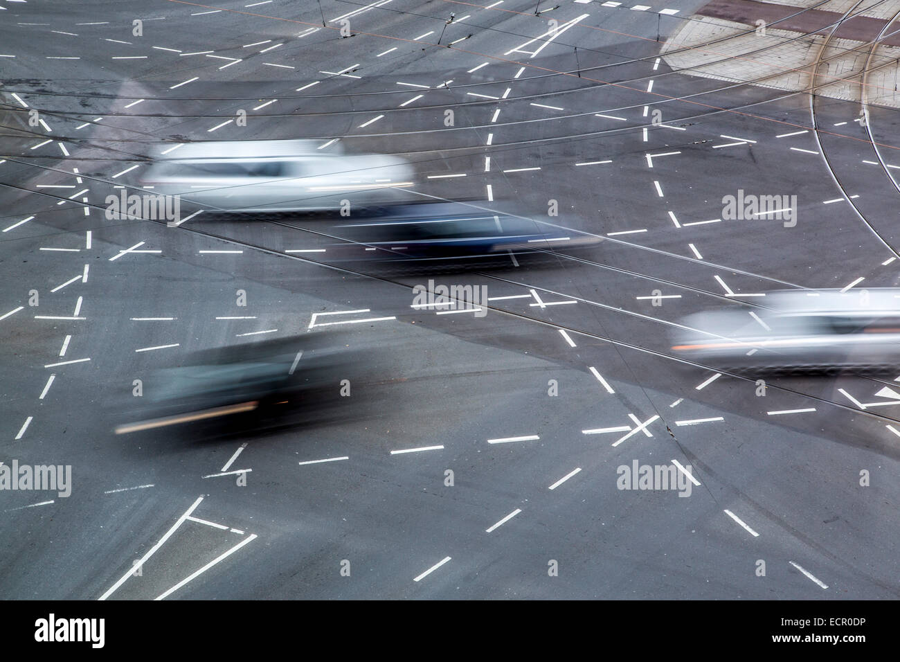 Great Road intersection, road markings for various turning lanes Stock ...