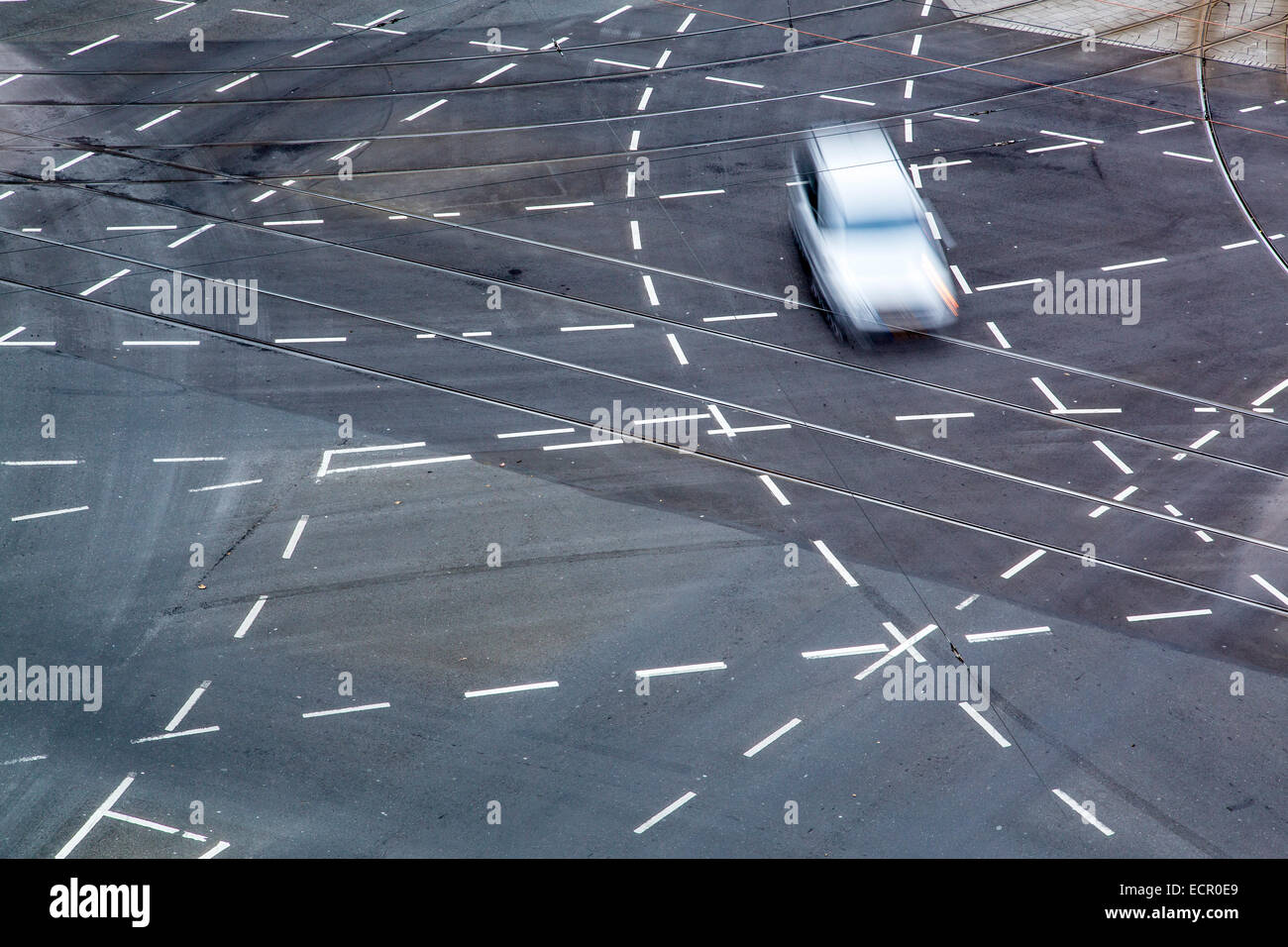 Great Road intersection, road markings for various turning lanes Stock ...