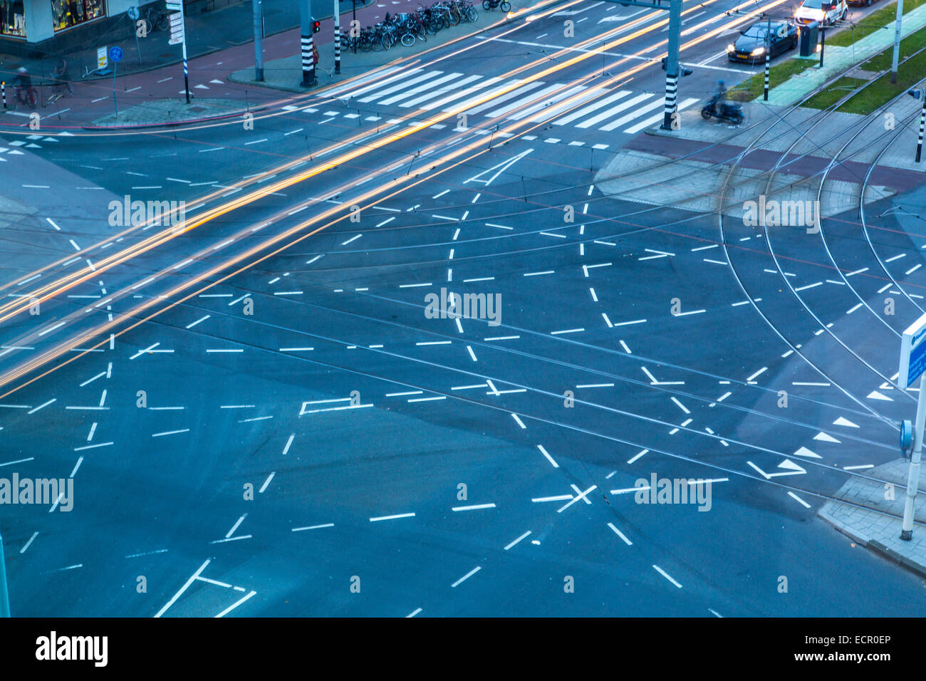 Great Road intersection, road markings for various turning lanes Stock ...