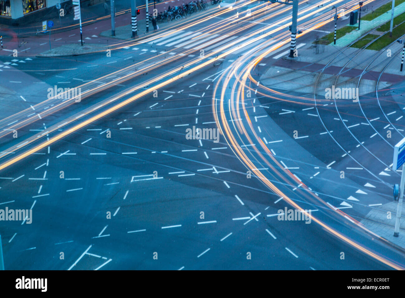 Great Road intersection, road markings for various turning lanes Stock ...
