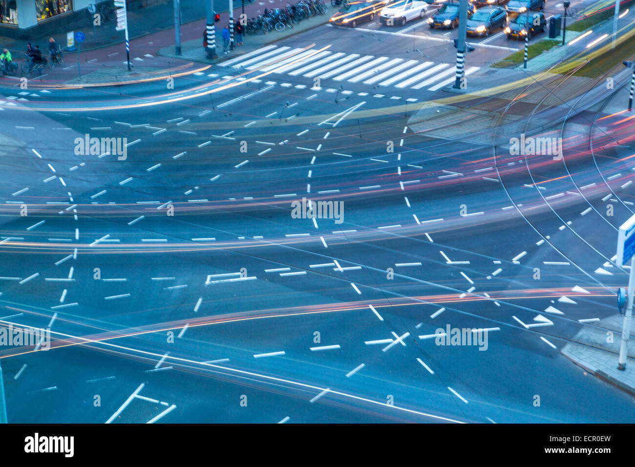 Great Road intersection, road markings for various turning lanes Stock ...