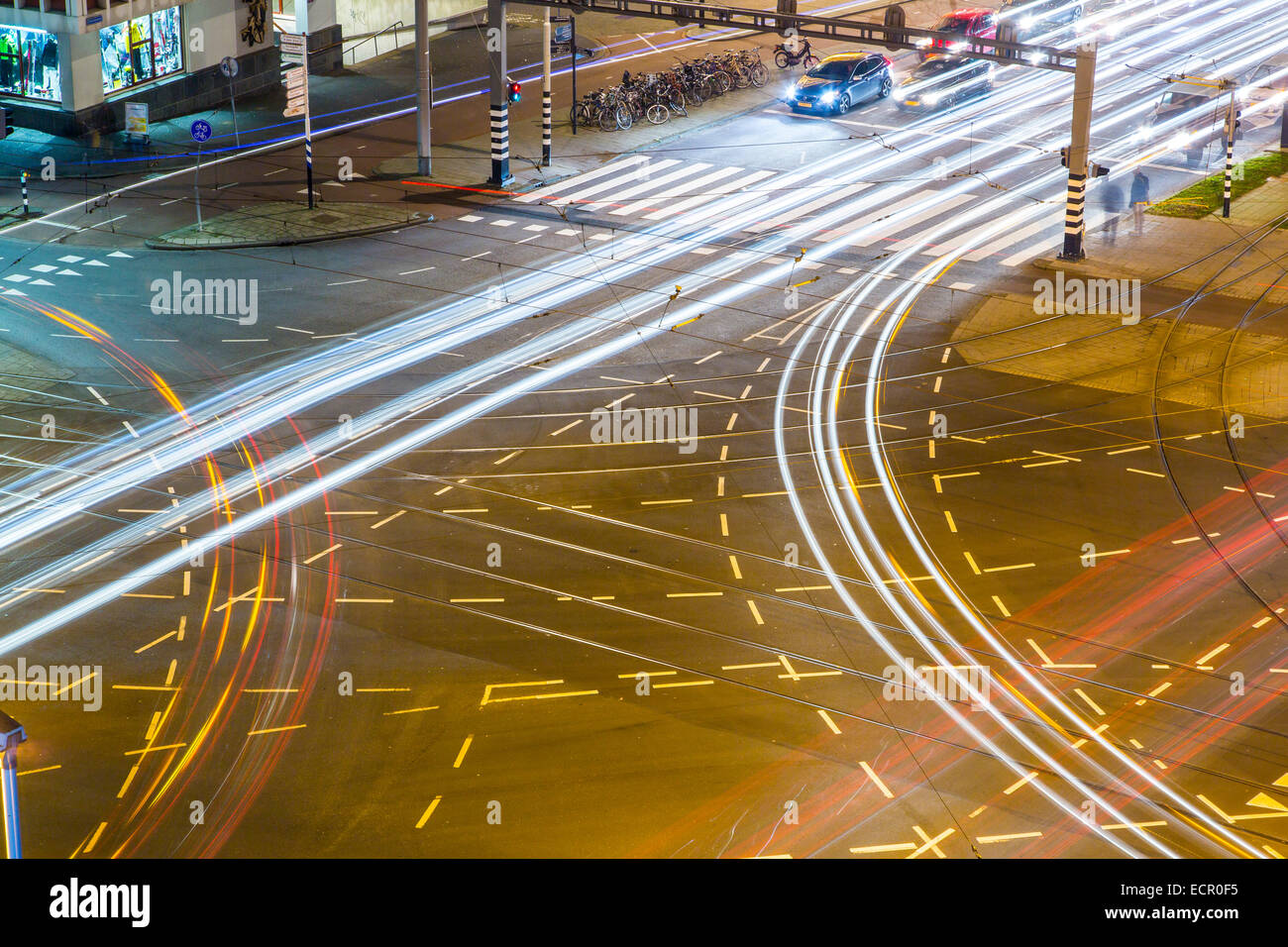 Great Road intersection, road markings for various turning lanes Stock ...