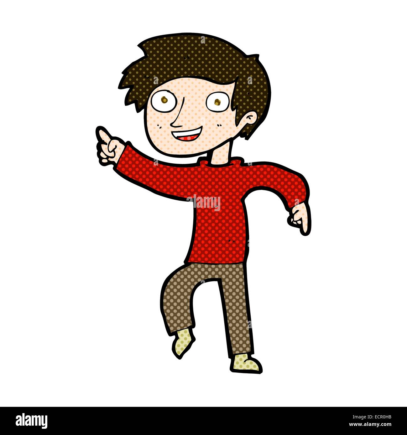 retro comic book style cartoon happy boy pointing Stock Vector Image ...