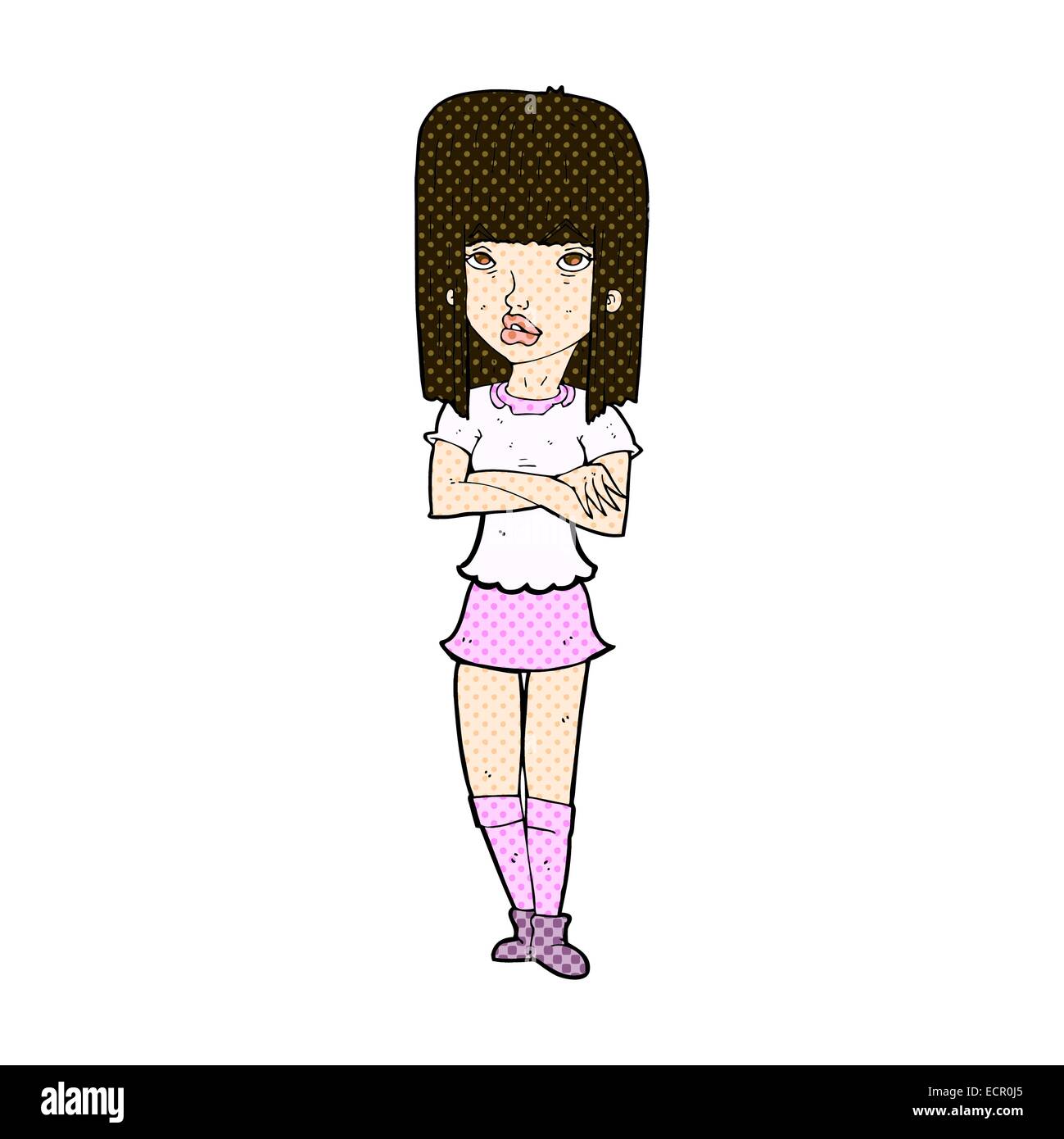 retro comic book style cartoon girl with crossed arms Stock Vector ...