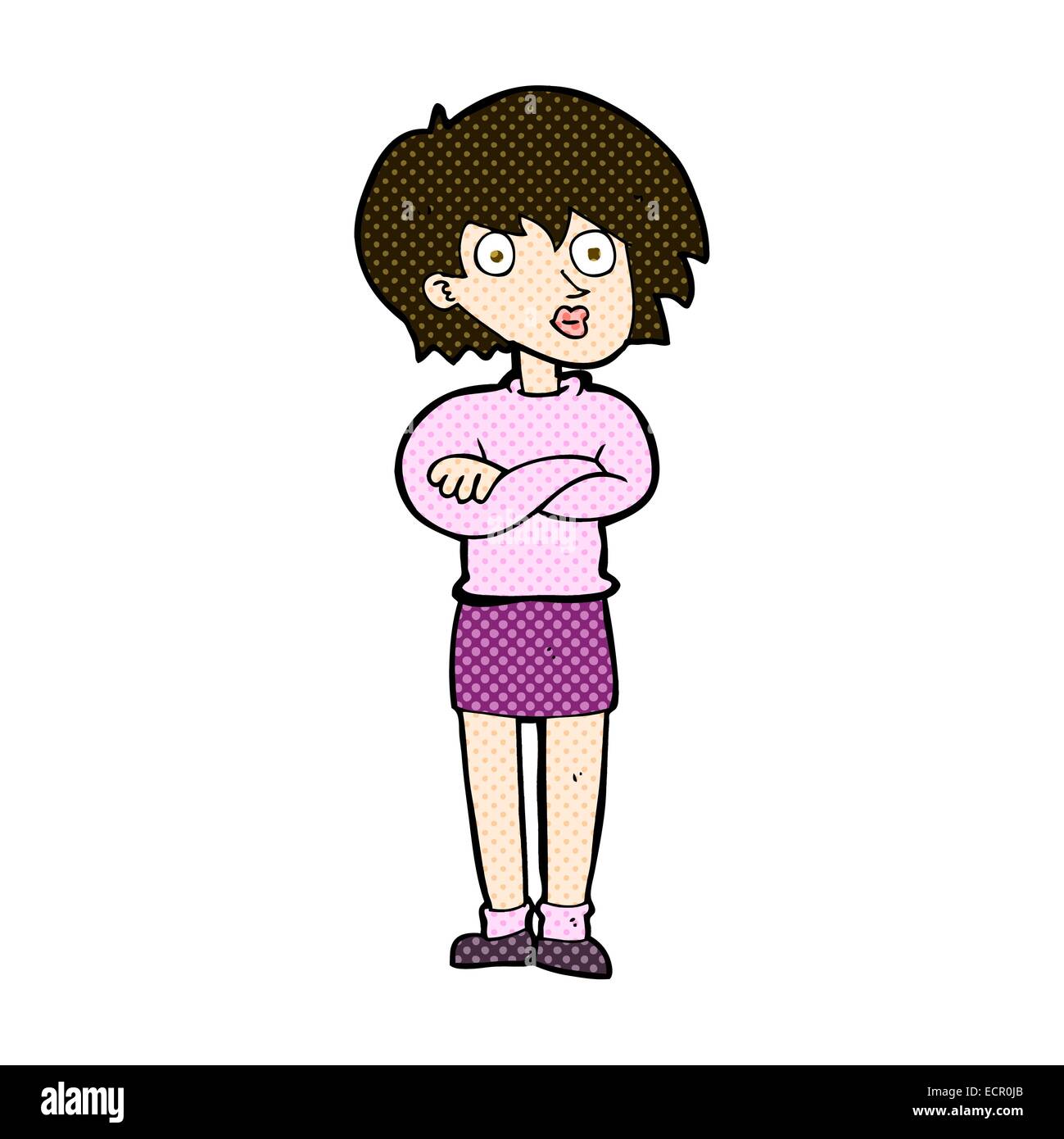 retro comic book style cartoon woman with crossed arms Stock Vector ...