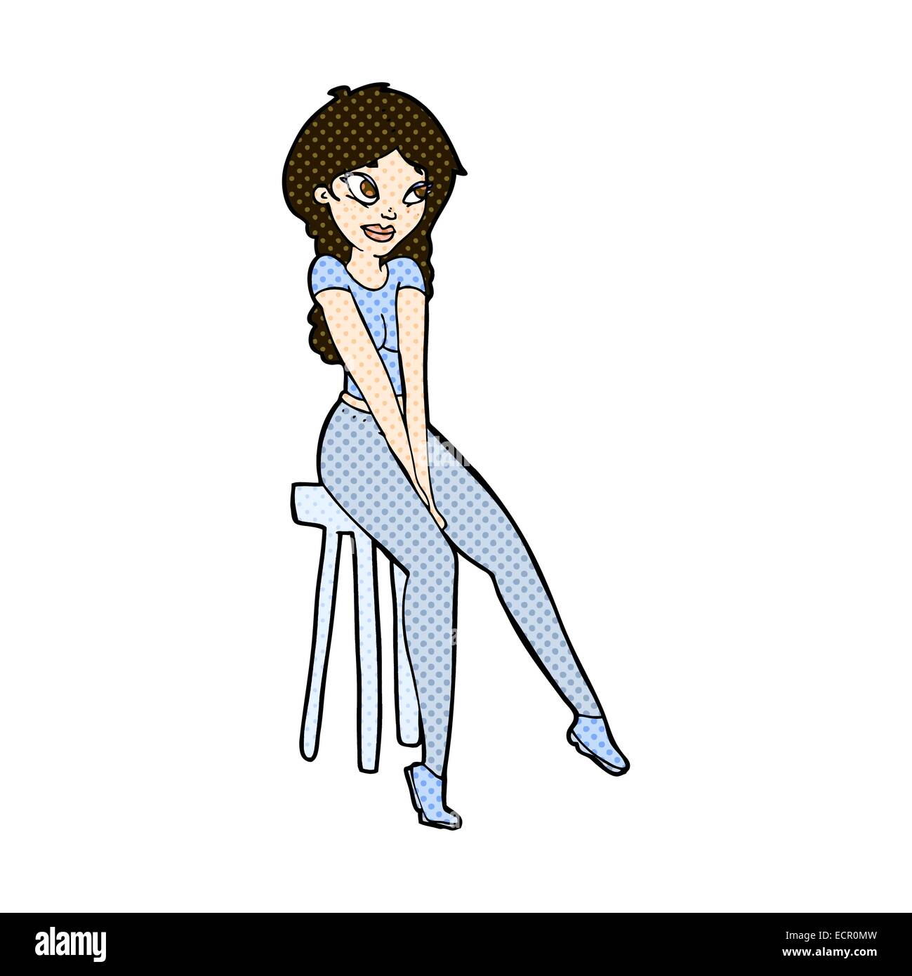 retro comic book style cartoon pretty girl on stool Stock Vector Image ...