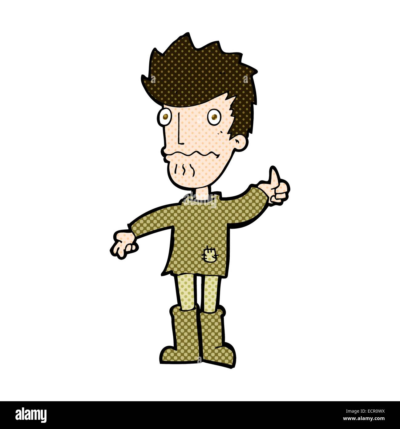 retro comic book style cartoon nervous man giving thumbs up symbol ...