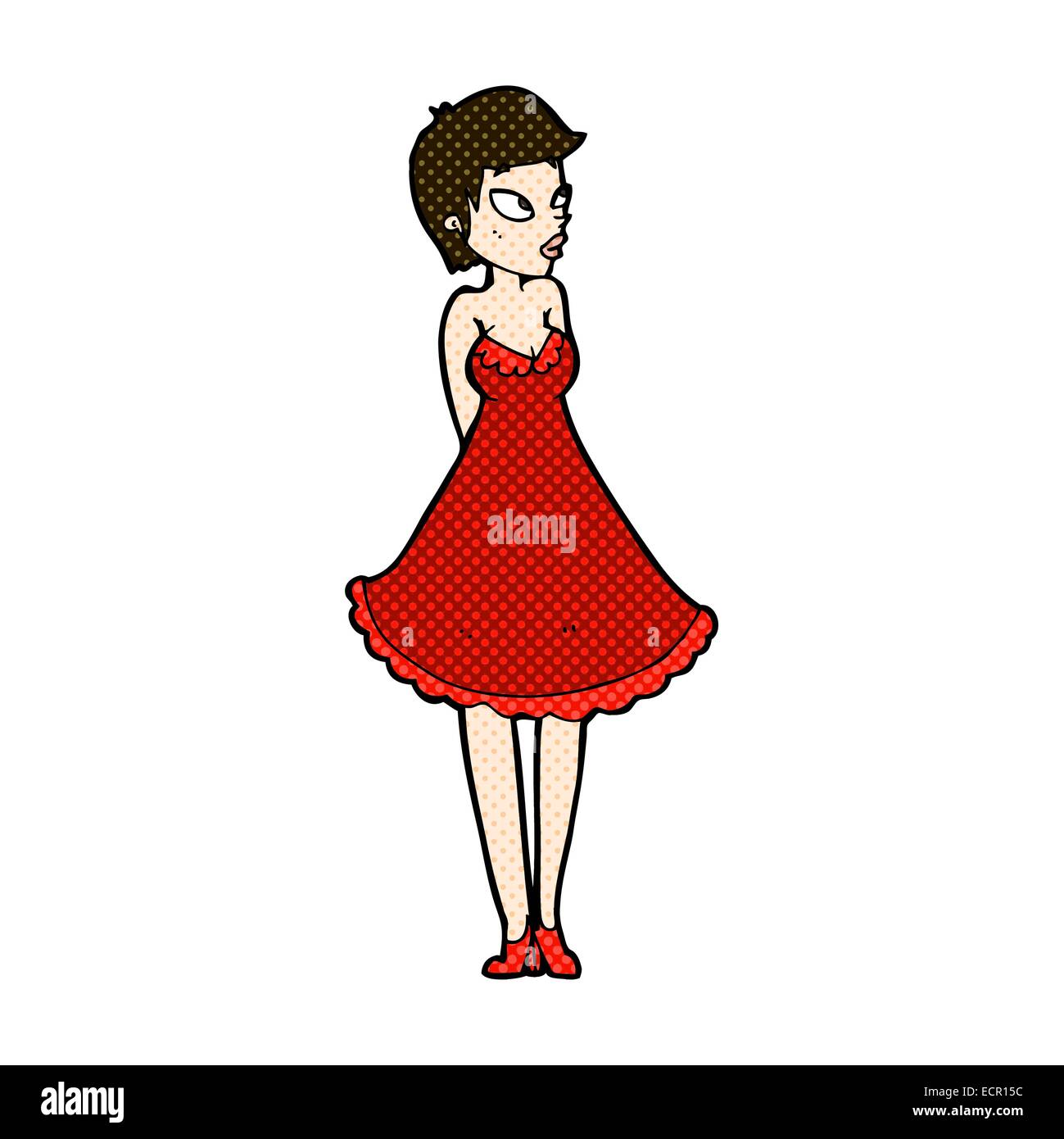 retro comic book style cartoon pretty woman in dress Stock Vector Image ...