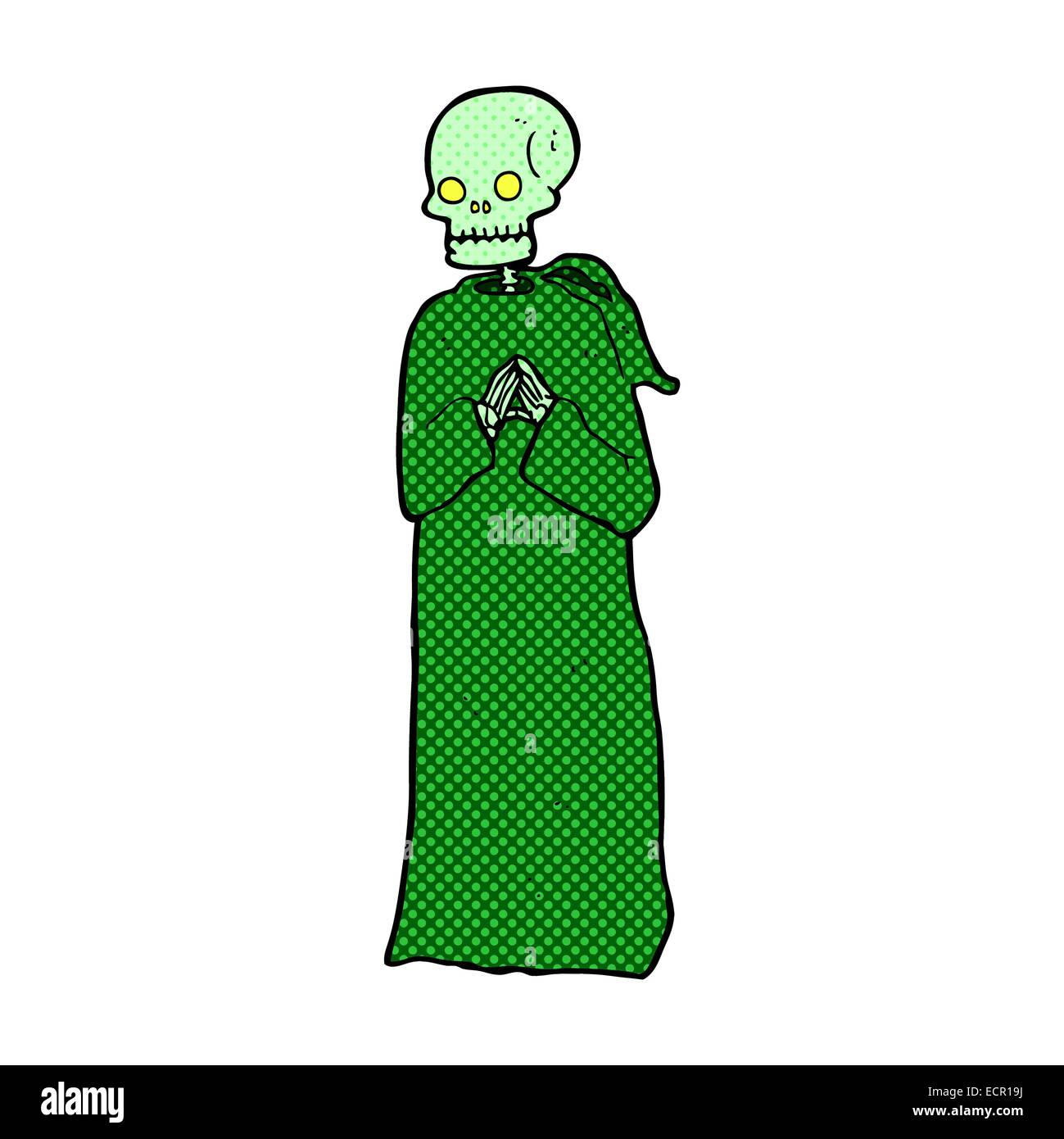 retro comic book style cartoon skeleton in black robe Stock Vector ...