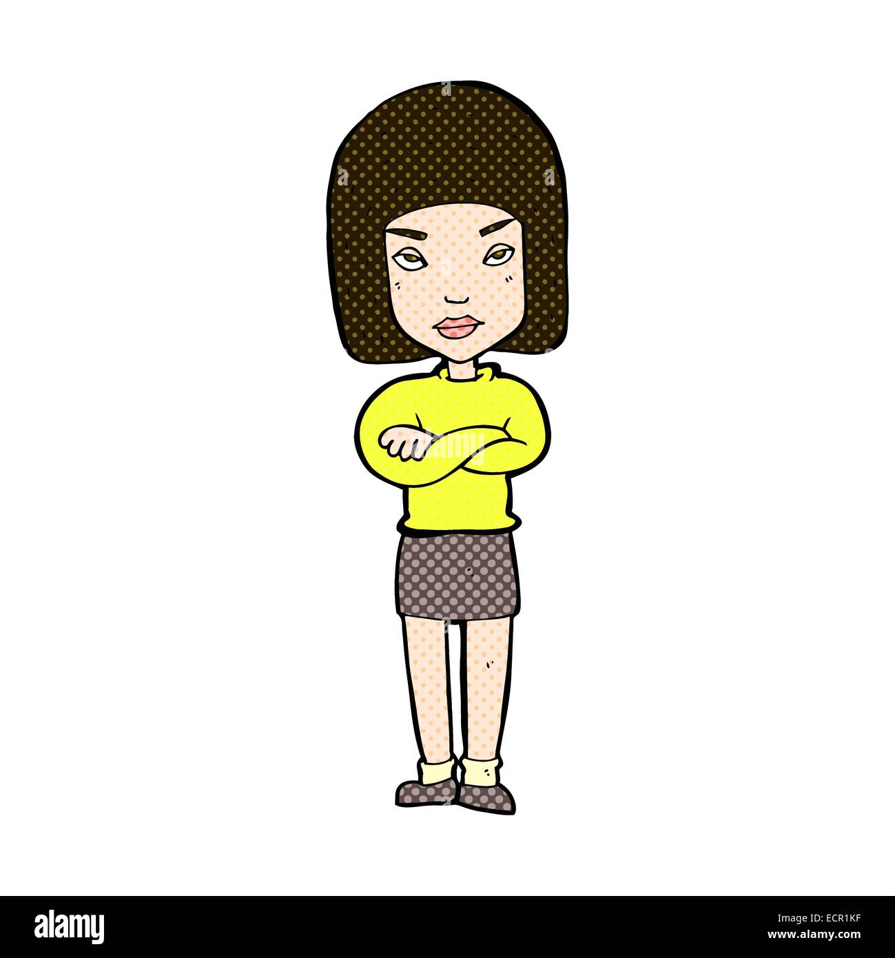 retro comic book style cartoon woman with crossed arms Stock Vector ...