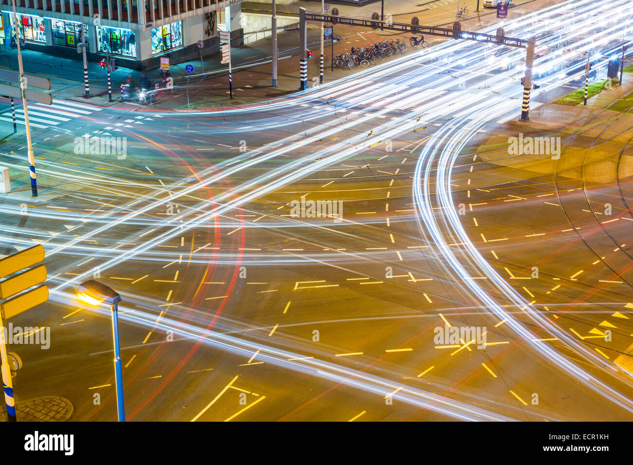 Great Road intersection, road markings for various turning lanes Stock ...