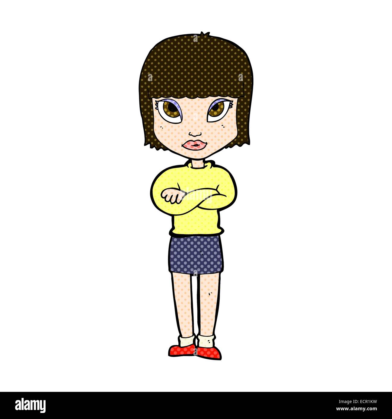 retro comic book style cartoon woman with crossed arms Stock Vector ...