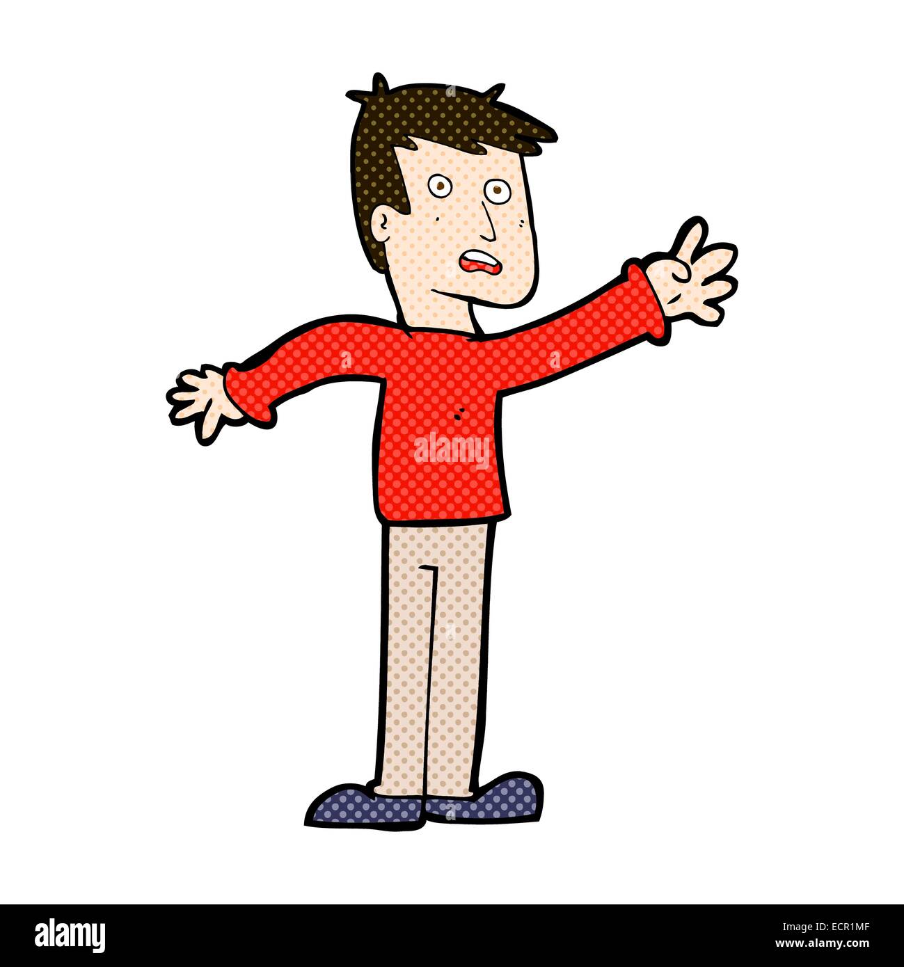 retro comic book style cartoon worried man reaching Stock Vector Image ...