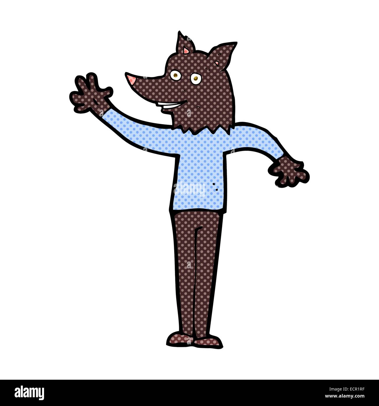 retro comic book style cartoon waving wolf man Stock Vector Image & Art ...
