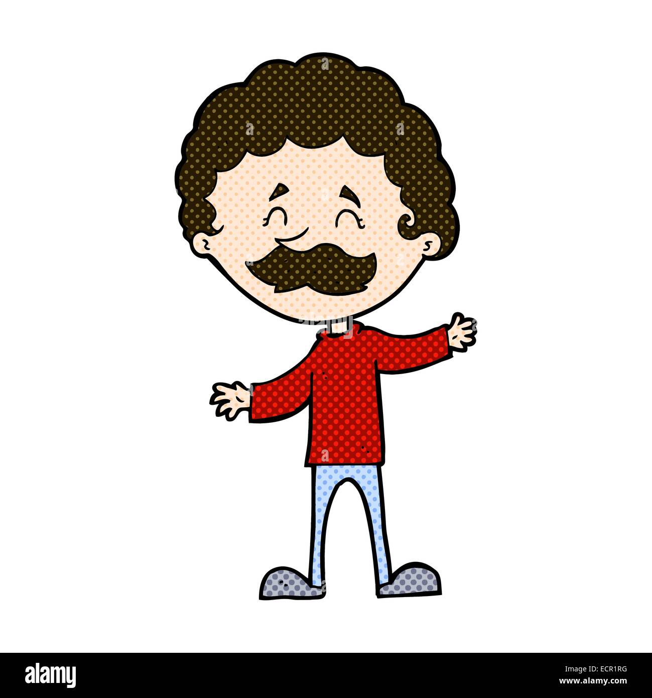 retro comic book style cartoon happy man with mustache Stock Vector ...