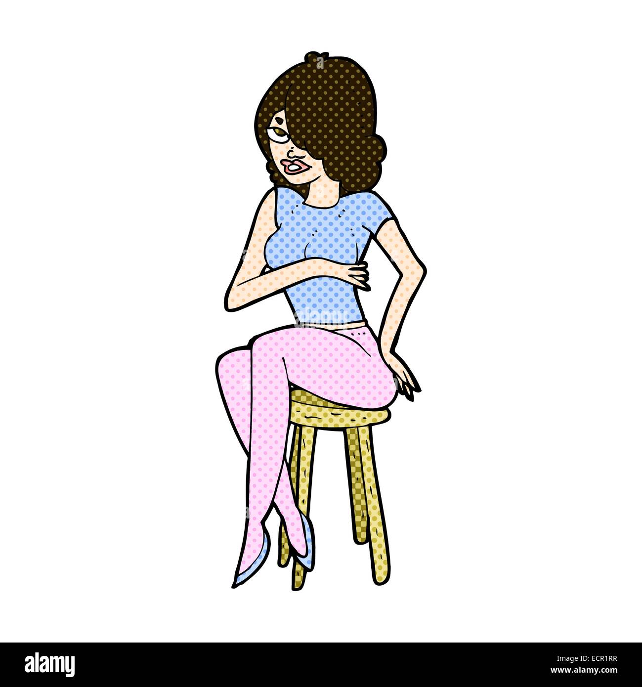 retro comic book style cartoon woman sitting on bar stool Stock Vector ...