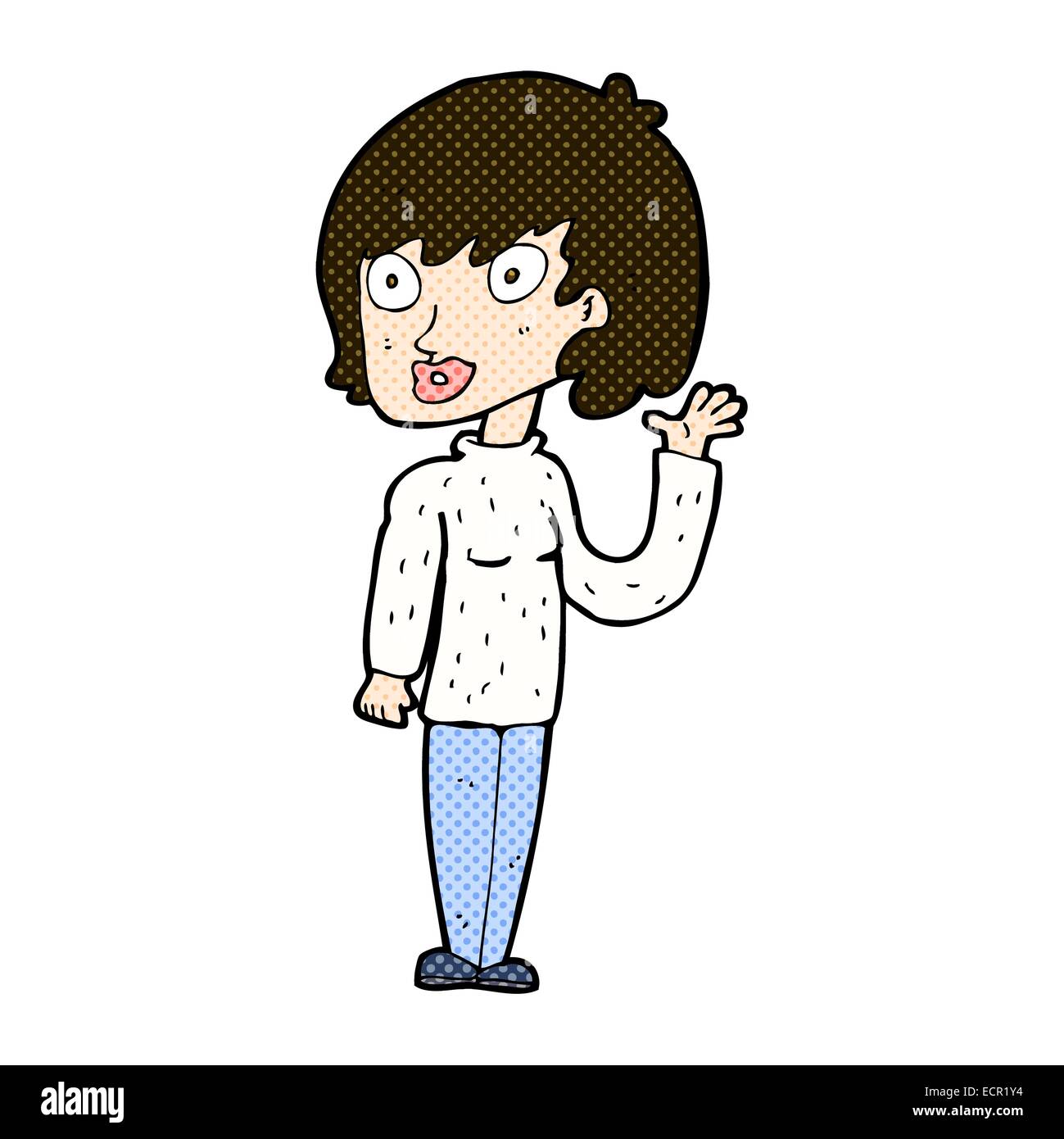 retro comic book style cartoon waving woman Stock Vector Image & Art ...