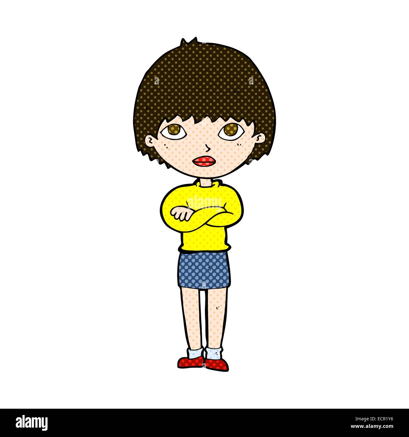 retro comic book style cartoon woman with crossed arms Stock Vector ...