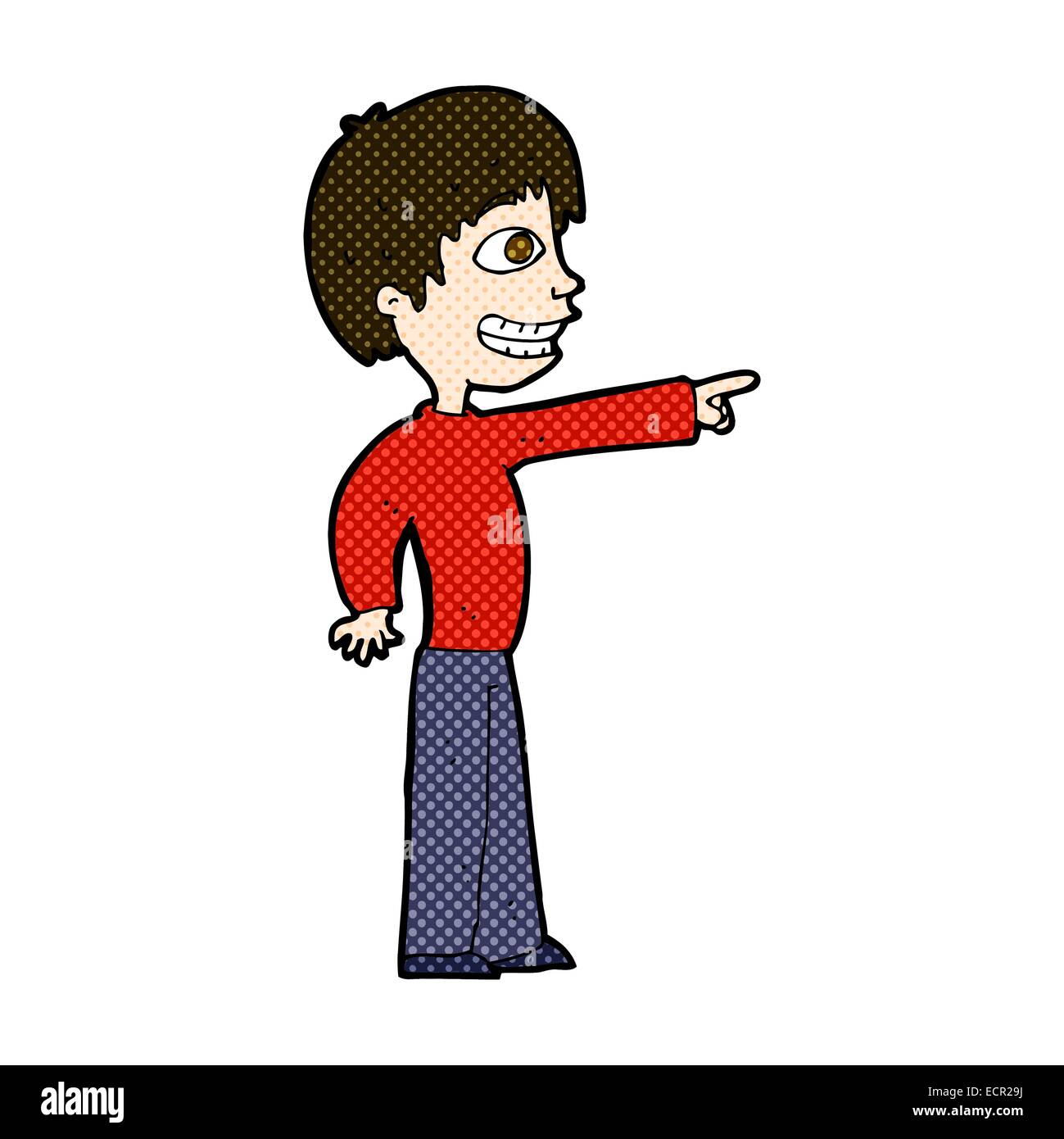 retro comic book style cartoon grinning boy pointing Stock Vector Image ...