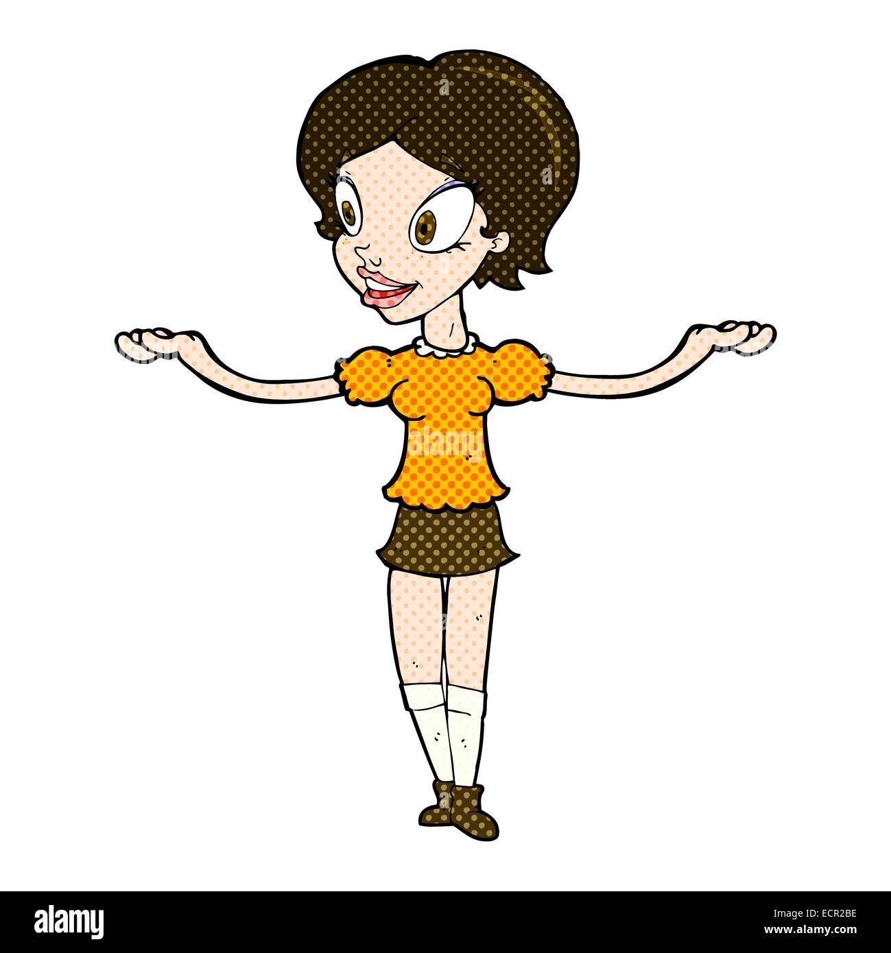 retro comic book style cartoon woman with arms spread wide Stock Vector ...