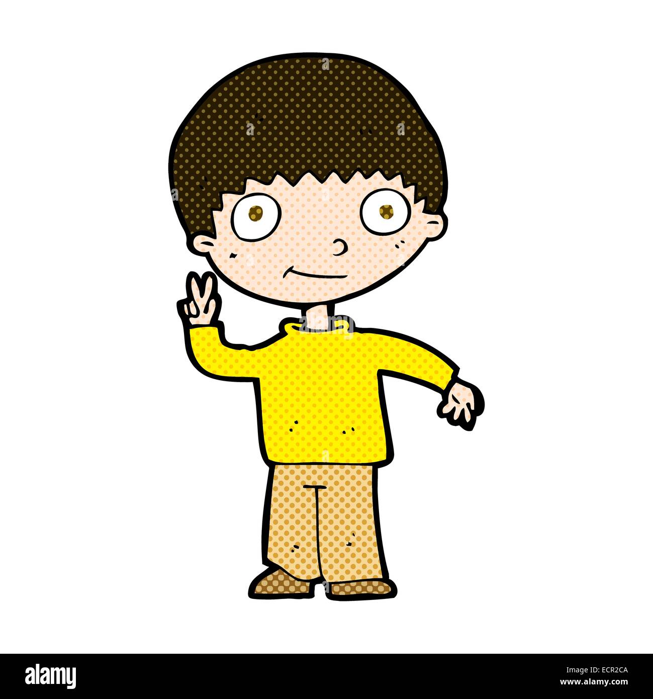 retro comic book style cartoon boy giving peace sign Stock Vector Image ...