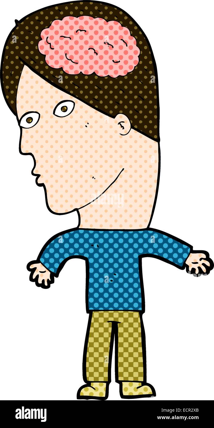 retro comic book style cartoon man with brain symbol Stock Vector Image ...