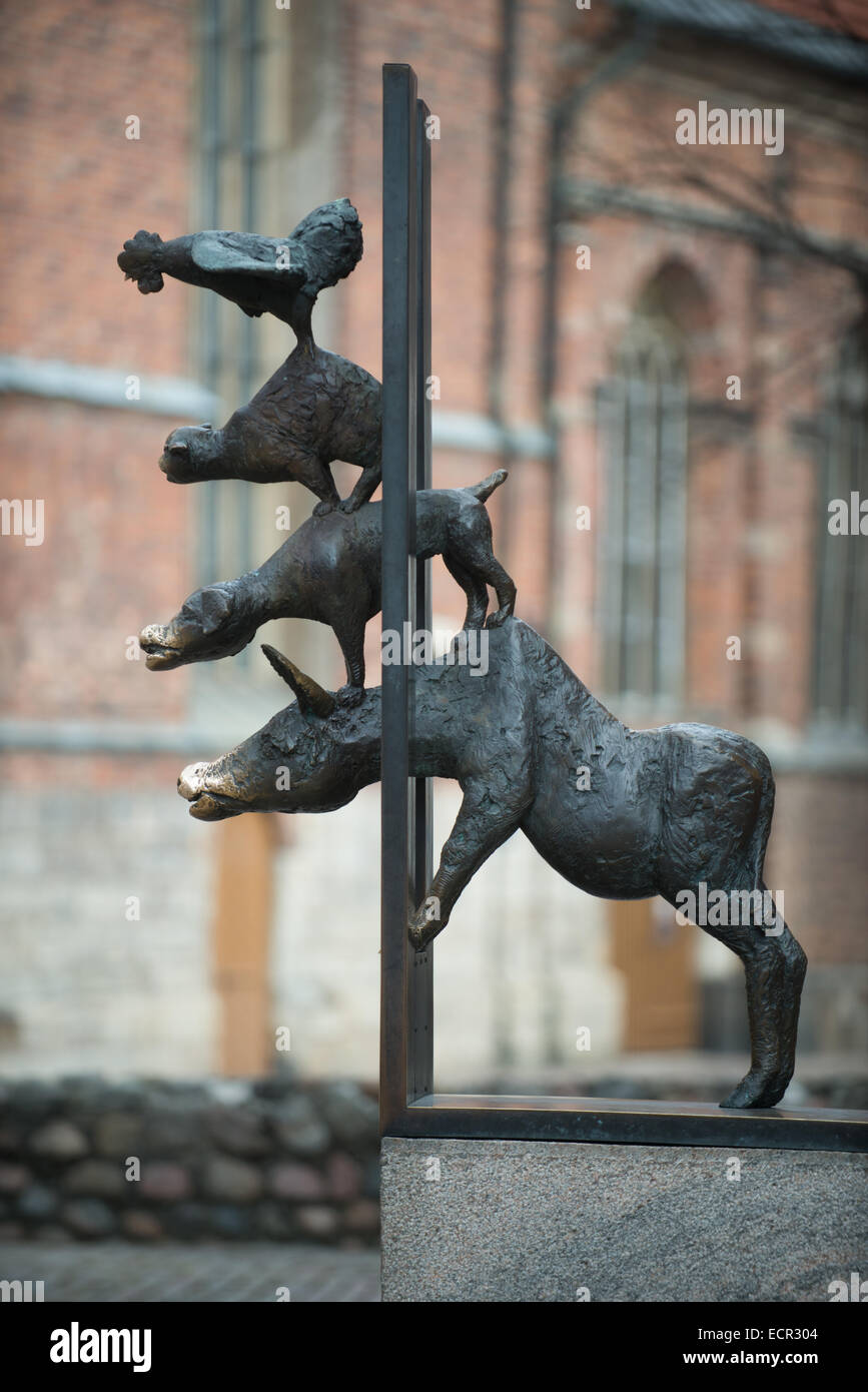 This monument of Bremen Town Musicians is situated in the Riga, Latvia ...