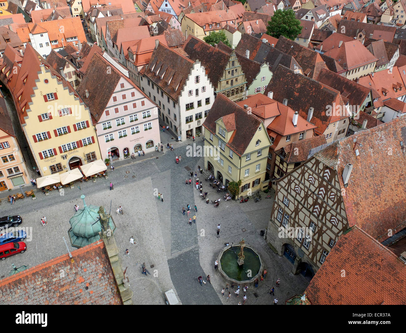 Germany: Rothenburg city as seen from the top of the town hall tower ...
