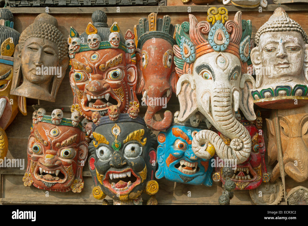 Masks for sale at the Monkey Temple or Swayambhunath Kathmandu Nepal ...
