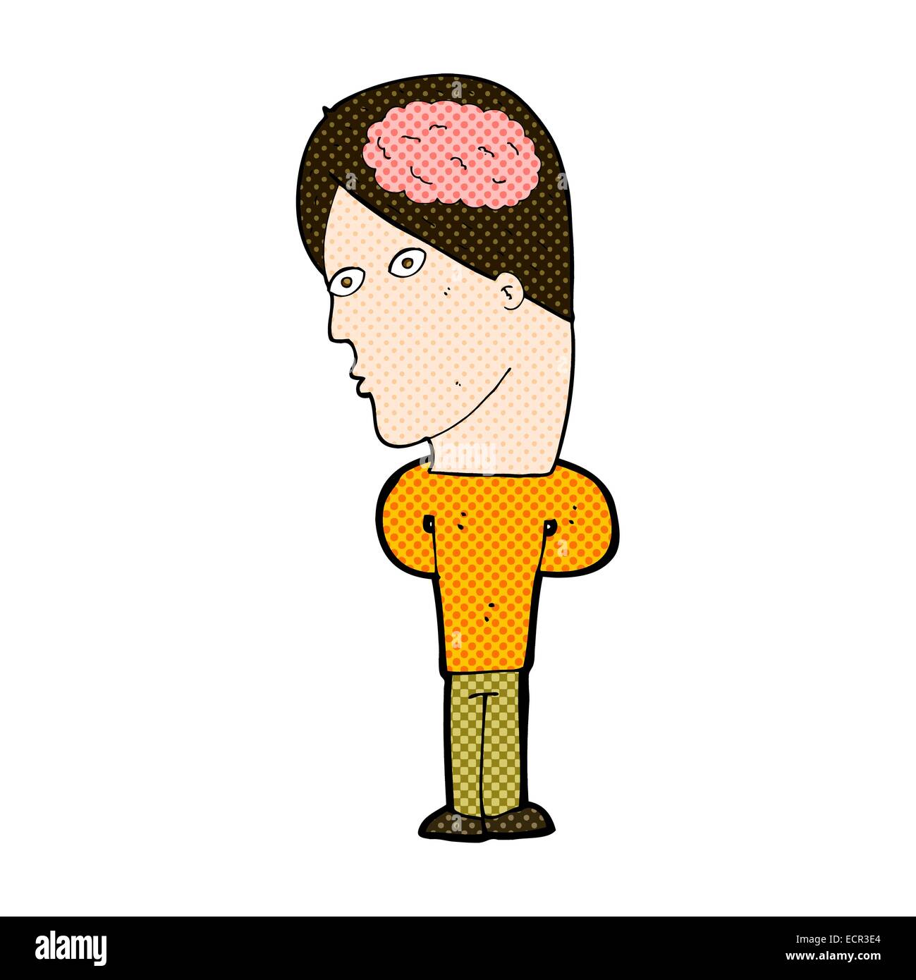 retro comic book style cartoon man with big brain Stock Vector Image ...