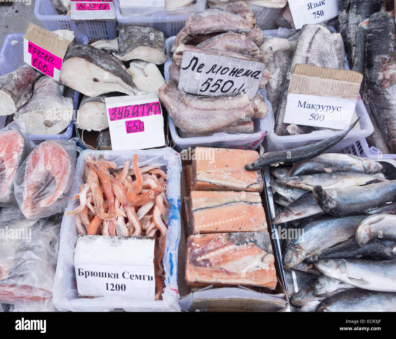 raw frozen fish on a local market Stock Photo - Alamy