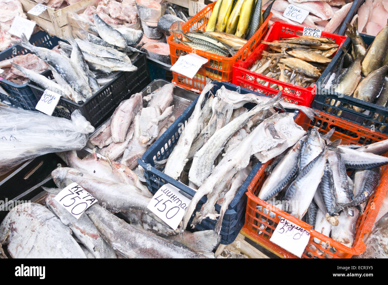 raw fish on a local market Stock Photo - Alamy