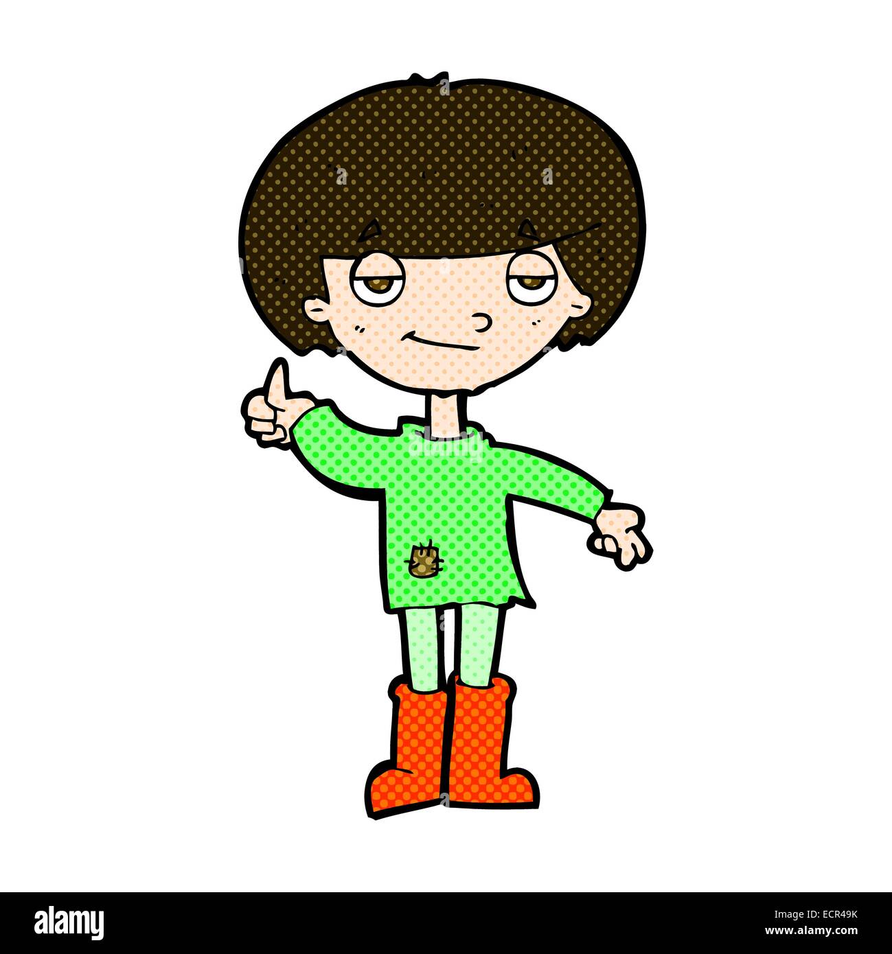 retro comic book style cartoon boy in poor clothing giving thumbs up ...