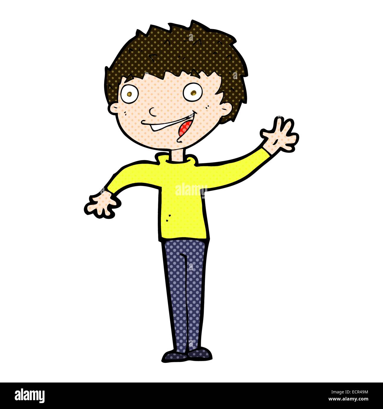 retro comic book style cartoon happy boy waving Stock Vector Image ...