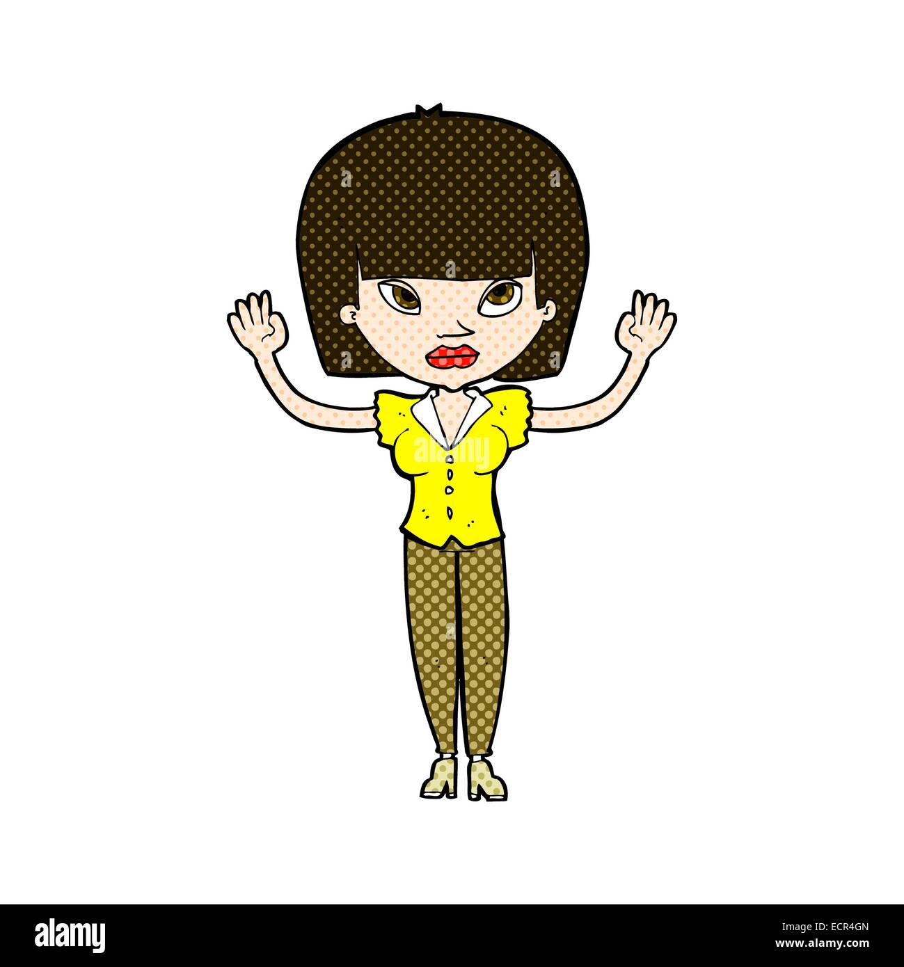 retro comic book style cartoon woman with raised hands Stock Vector ...