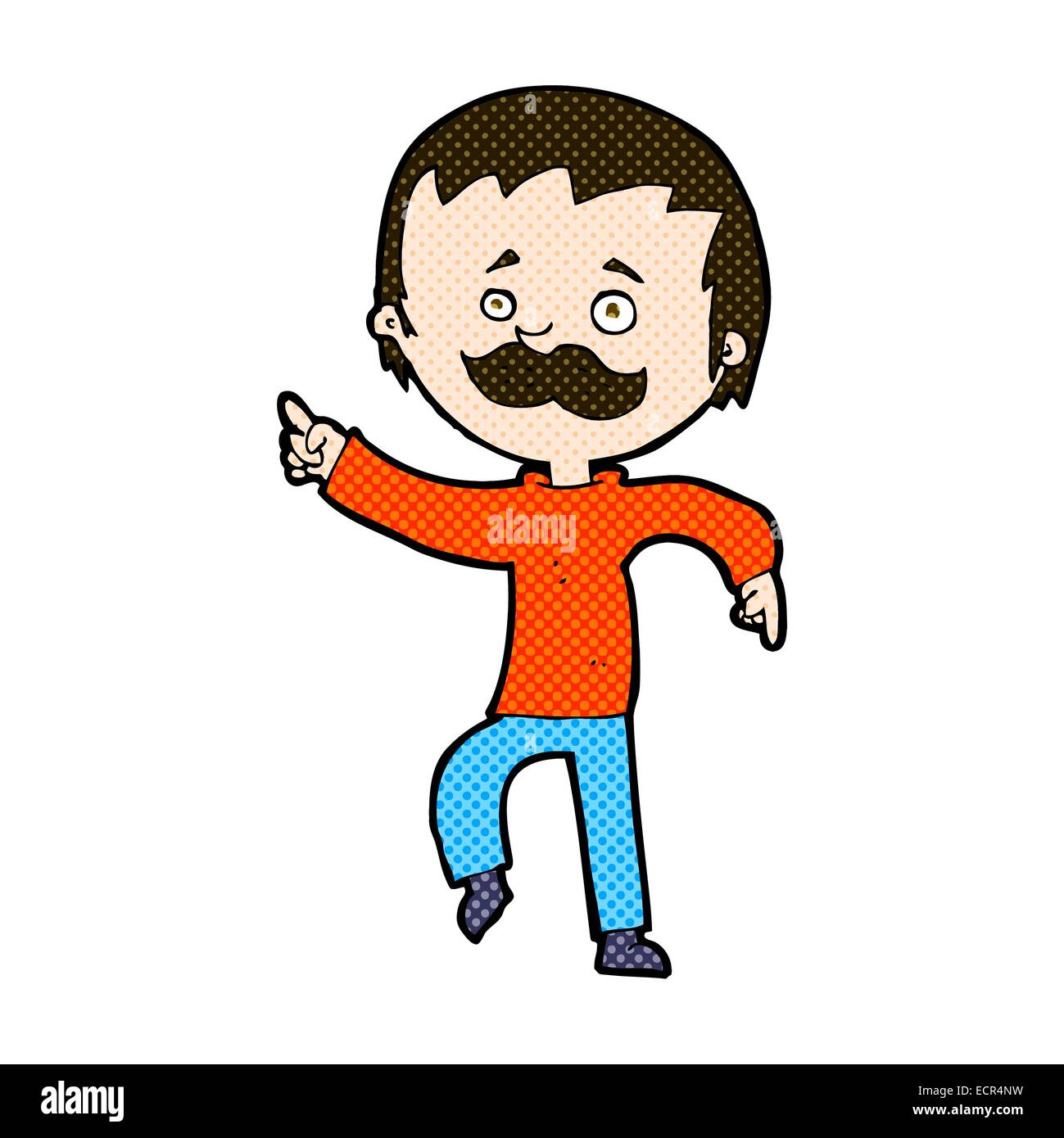 retro comic book style cartoon man with mustache pointing Stock Vector ...