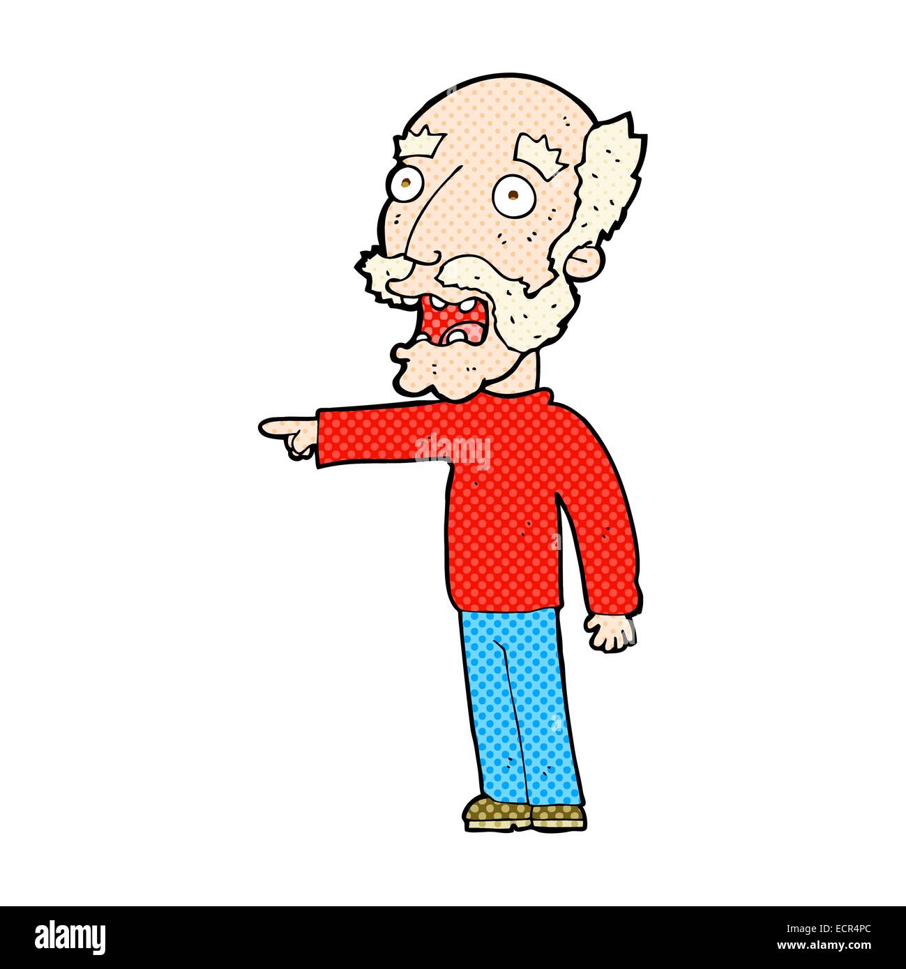 retro comic book style cartoon scared old man pointing Stock Vector ...