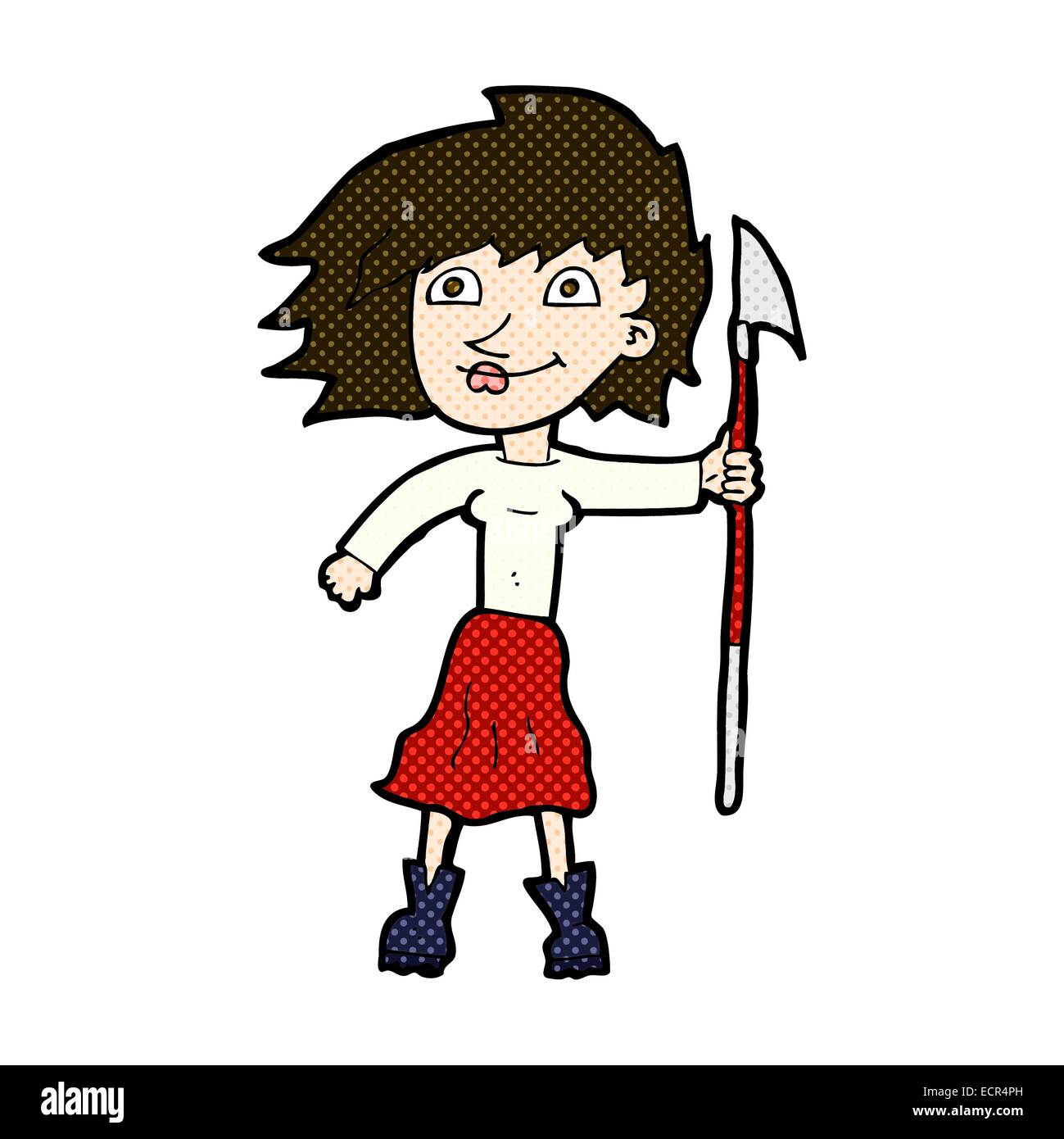 retro comic book style cartoon woman with spear Stock Vector Image ...