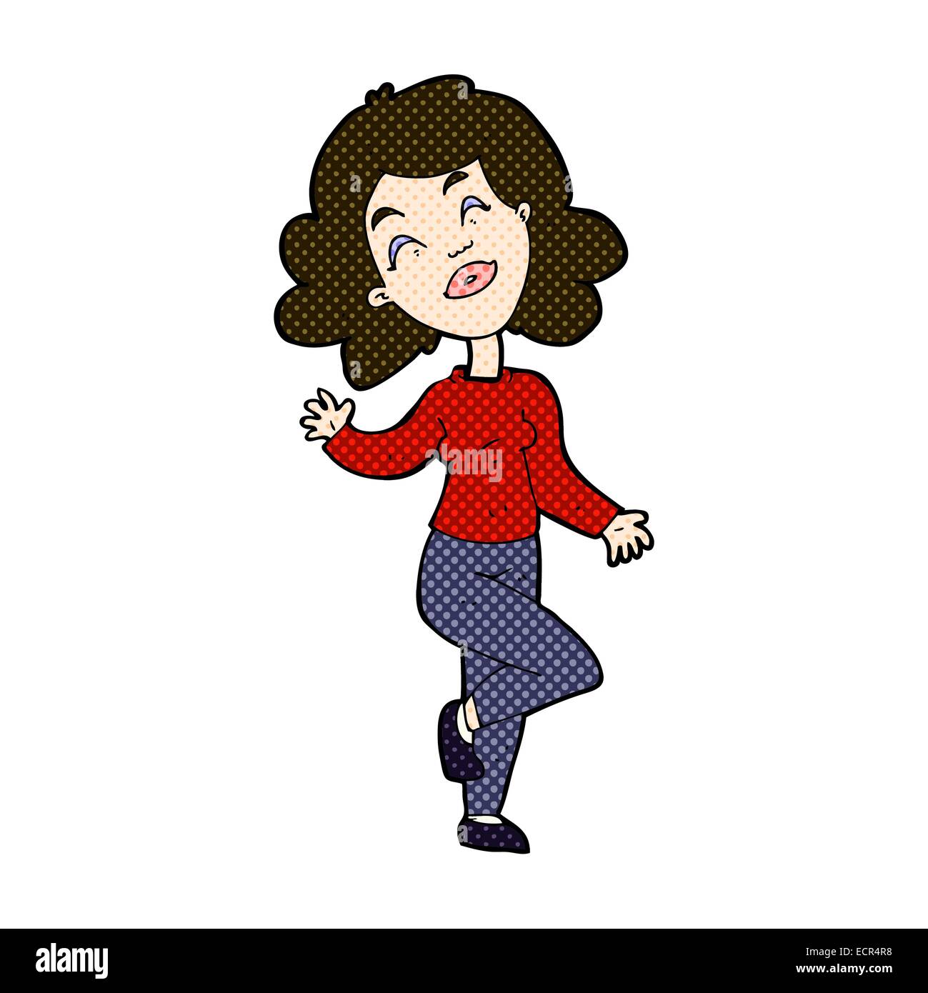 retro comic book style cartoon happy woman dancing Stock Vector Image ...
