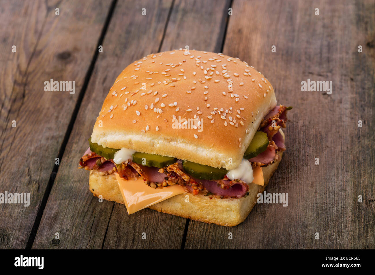 square sandwich with ham and cheese Stock Photo - Alamy