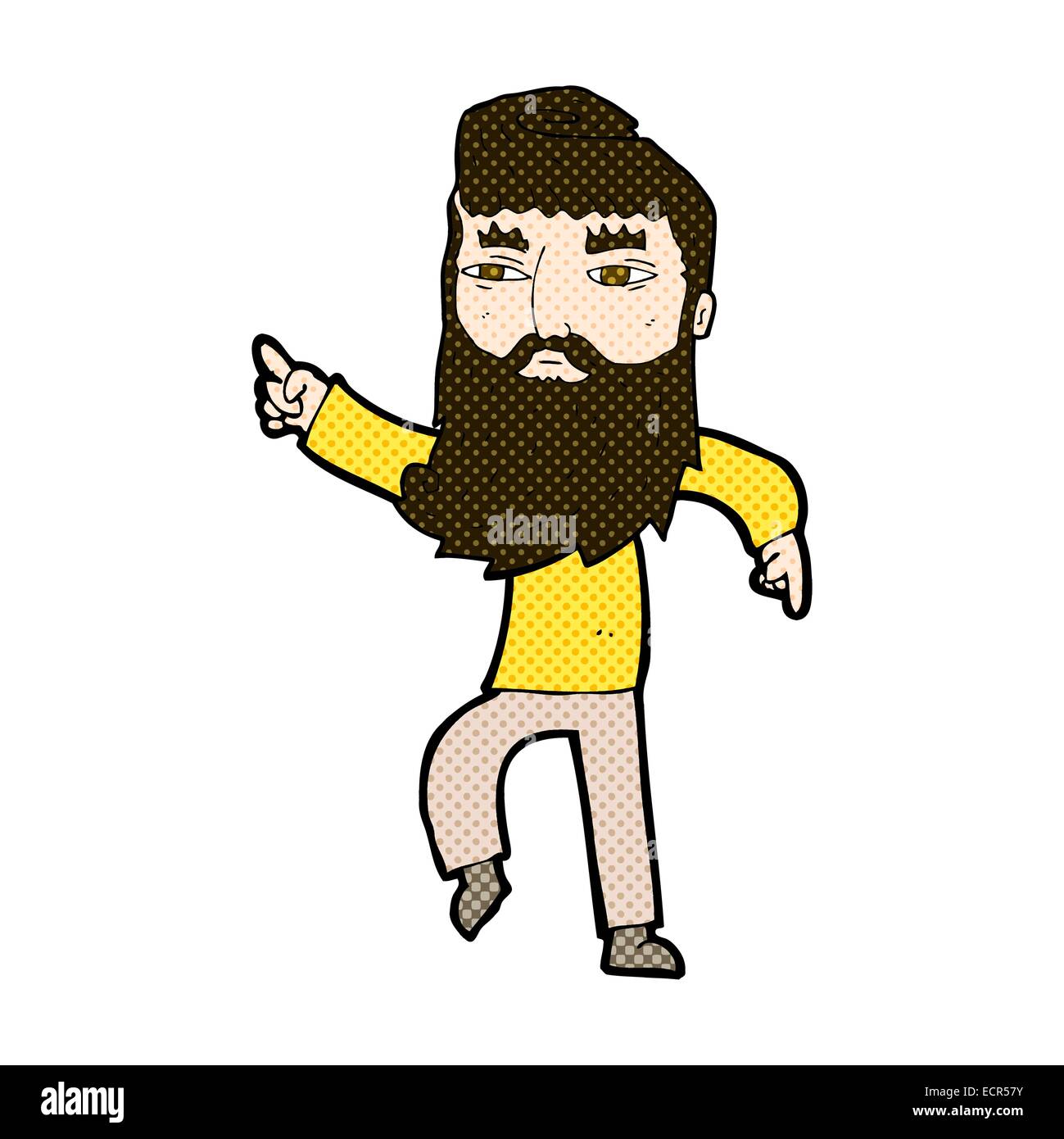 retro comic book style cartoon bearded man pointing the way Stock ...