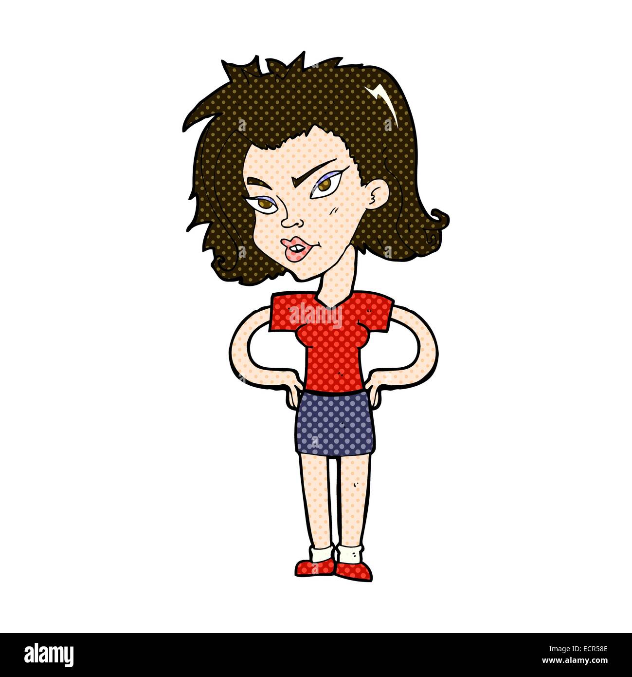 retro comic book style cartoon woman with hands on hips Stock Vector ...