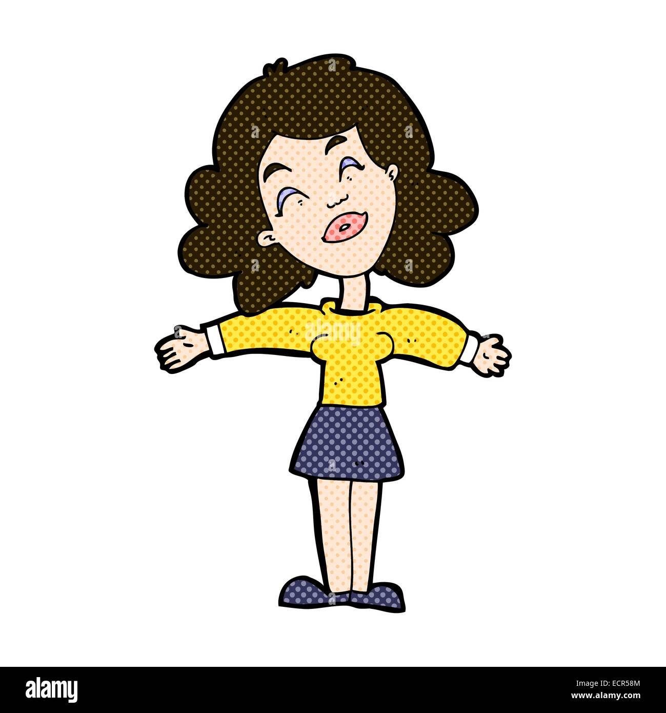 retro comic book style cartoon woman with open arms Stock Vector Image ...