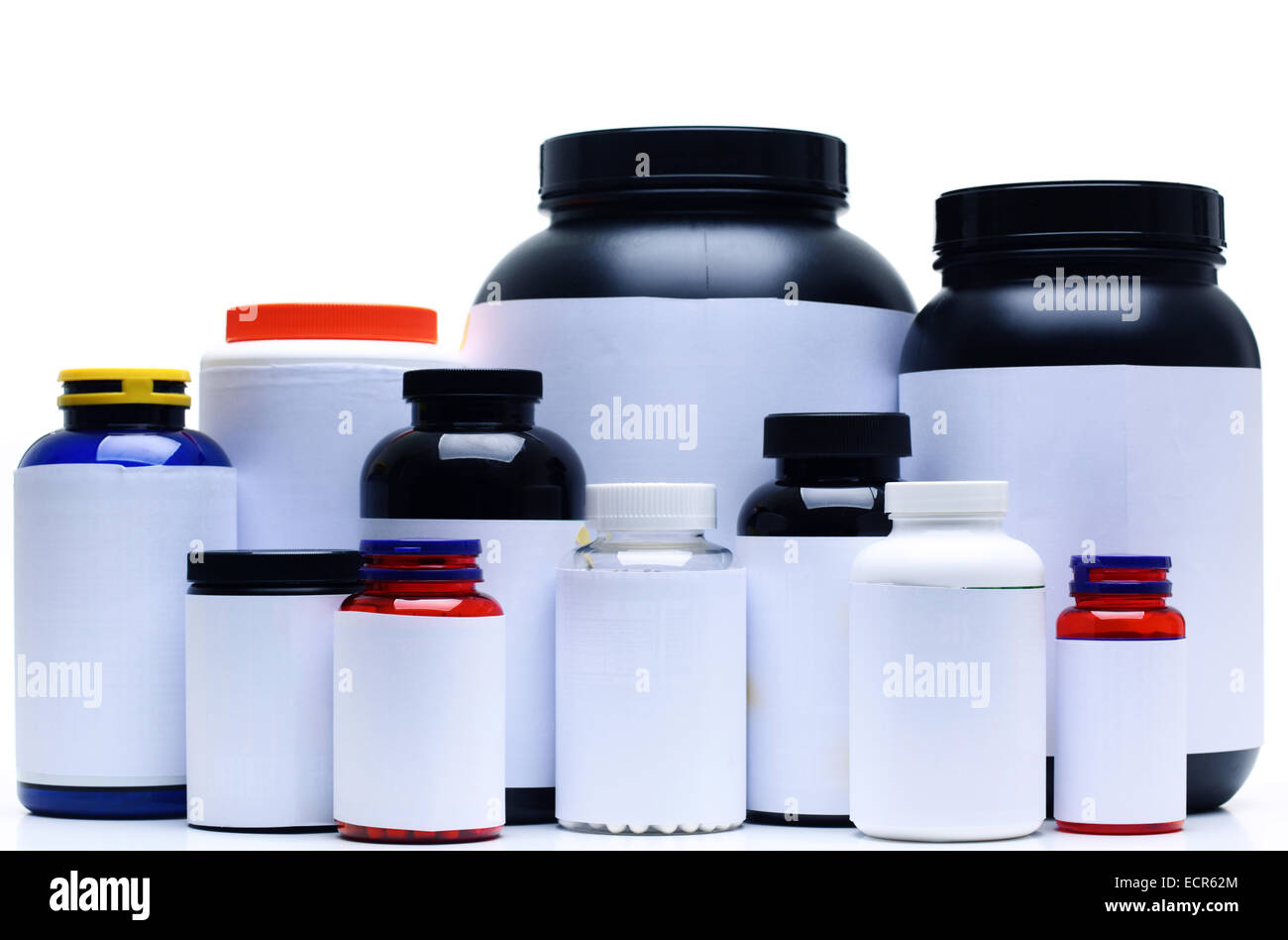 Sport Nutrition Supplement containers isolated on white Stock Photo - Alamy