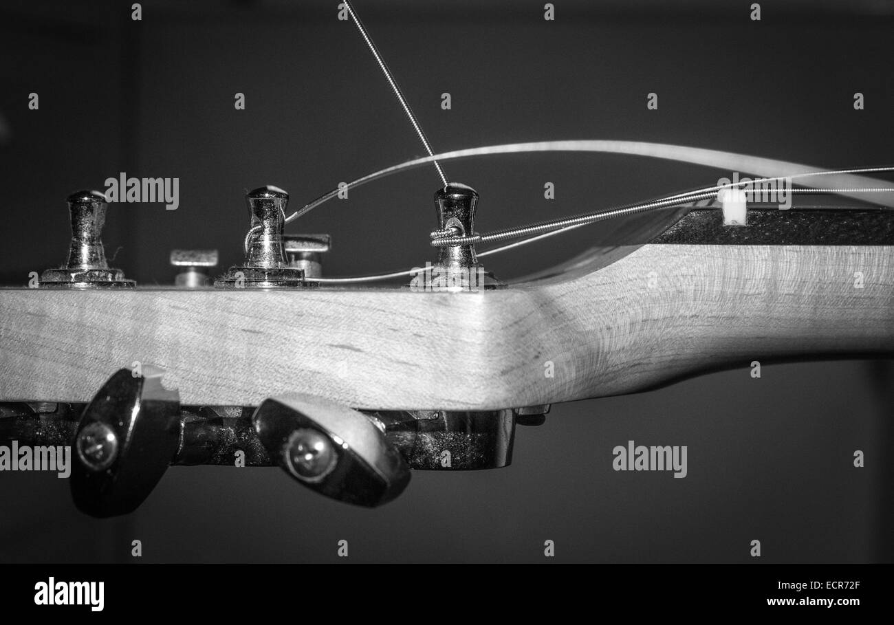 The process of re-stringing a fender strat guitar from the tuning peg ...