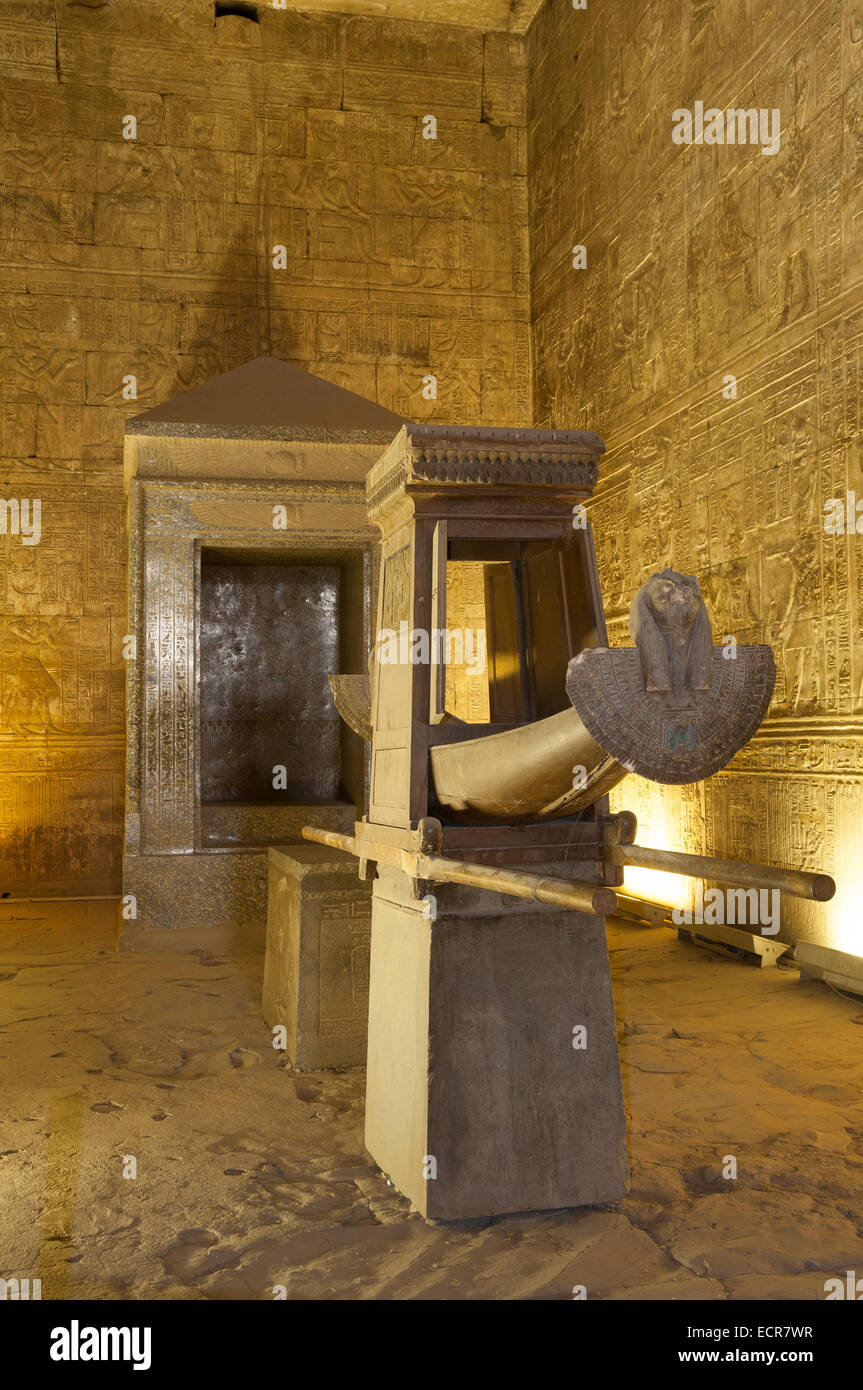 The Sacred Barge of Horus on an altar in Temple of Edfu, Egypt Stock ...