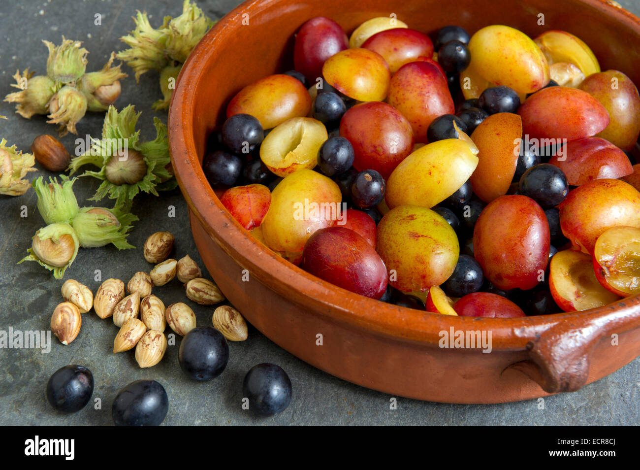 Selection of fruit and nuts Stock Photo - Alamy