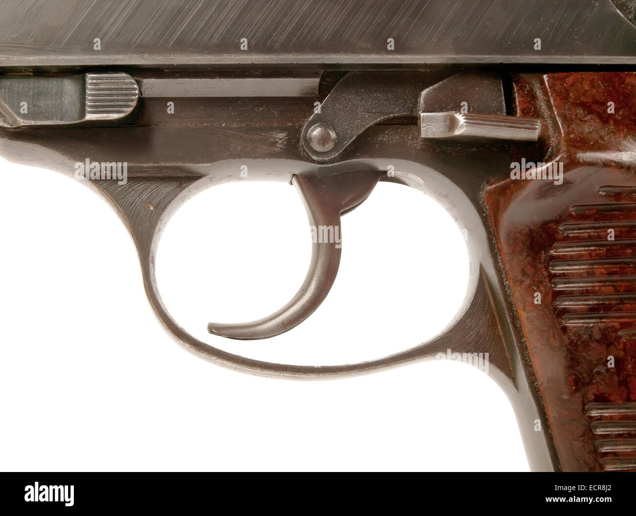 trigger on military gun isolated on white background Stock Photo - Alamy